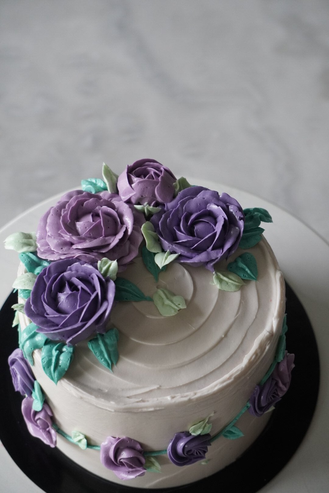Custom Cake with Hand-Piped Roses in Purple and Lilac - Chestermere ...